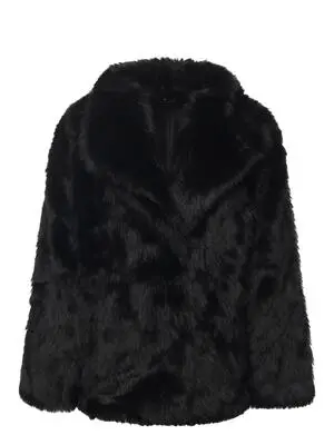 V73 Long Sleeved Coat With Eco-fur Collar - Black