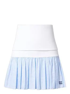 Miu Miu Miu Miu Gingham Jersey And Poplin Mini Skirt Blue