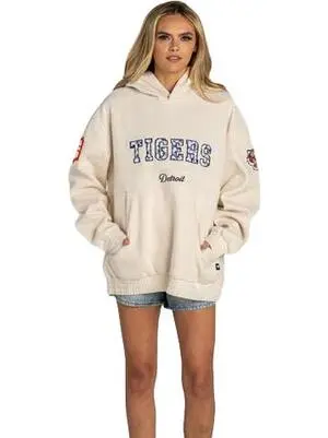 THE WILD COLLECTIVE Detroit Tigers Oversized Corduroy Hoodie - Cream