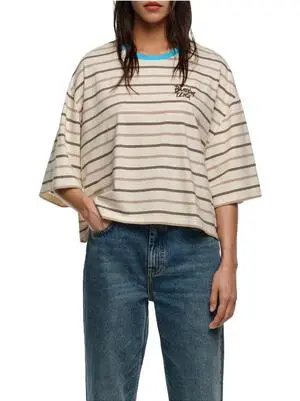 Bimba Y Lola Striped Boxy Cotton T-shirt - Brown