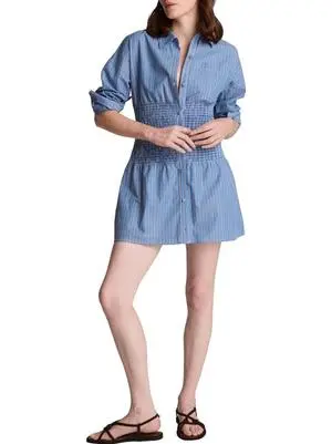 KENNETH COLE Striped Smocked Shirtdress - Lake Blue Multi