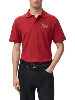 Mango Embroide Cotton Piqué Polo - Red