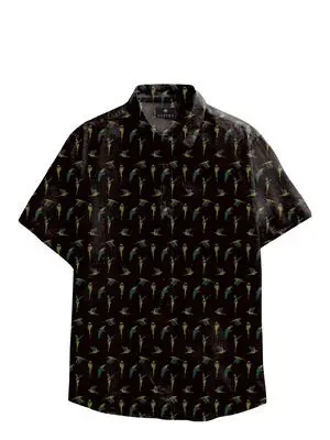 VUSTRA Tropical Parrot Print Short-sleeve Button-down Shirt - Brown