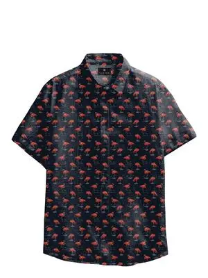 VUSTRA Flamingo Print Short-sleeve Button-down Shirt - Blue/red