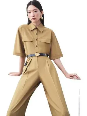KOTON Short Sleeve Viscose Shirt With Pockets - Khaki