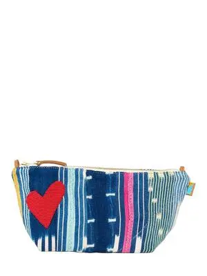 UBUNTU LIFE Ubuntu Life Large Convertible Pouch In African Baule Cloth With Red Beaded Heart Applique
