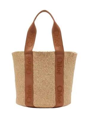 Chloé Woody Large Raffia Basket Bag - Beige