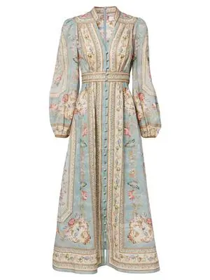 Zimmermann Roselight Floral Linen Midi Dress - Multicoloured