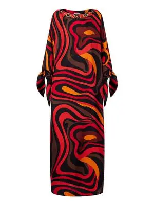 Emilio Pucci Marmo Embellished Silk Twill Kaftan - Red