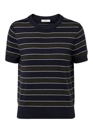 Vince Striped Cotton And Cashmere Sweater - Blue