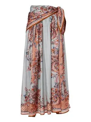 Zimmermann Aster Floral Silk Midi Skirt - Blue