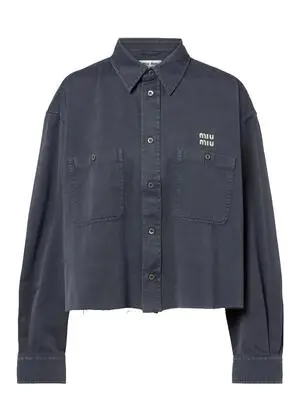 Miu Miu Distressed Cotton Shirt - Grey