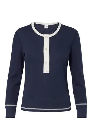 Chloé Ribbed-knit Cotton Henley Shirt - Blue