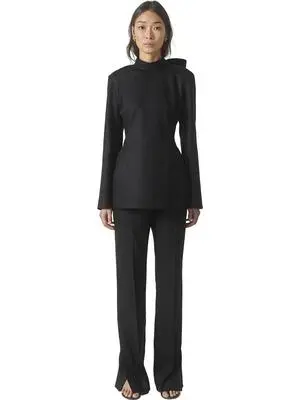 HEIRLOME Yasmin Mock-neck Tailored Silk Twill Top With Open Back - Black