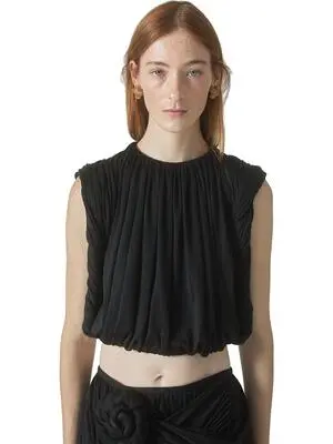 HEIRLOME Effie Cropped Silk Jersey Top - Black