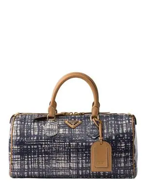 Prada Medium Linen Blend And Leather Top-handle Bag - Blue