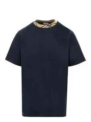Burberry Cotton T-hirt With Check Crewneck - Blue