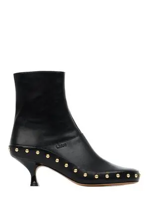 Chloé Junie Heeled Ankle Boots With Gold-tone Studs - Black