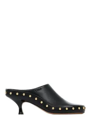 Chloé Junie Heeled Mule With Gold-tone Studs - Black