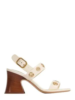 Chloé Janis Heeled Sandals With Gold-tone Eyelets - Soft Ivory
