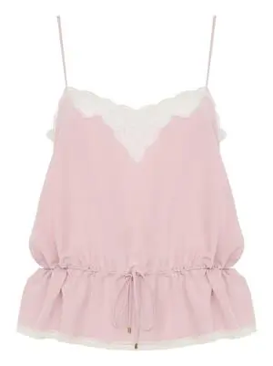 Chloé Crêpe De Chine & Lace Drawstring Camisole Top - Shadow Lilac
