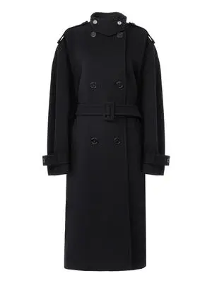 Chloé Double-breasted High-neck Long Coat In Double-face Wool - Black