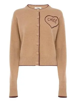 Chloé Fitted Logo Cardigan In Wool & Cashmere - Bleached Brown