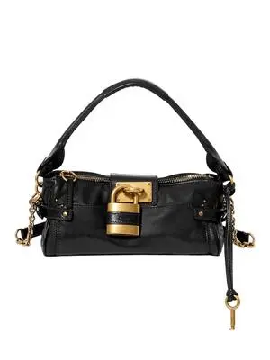 Chloé Small Paddington Bag With Strap In Grained Leather Black