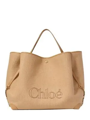 Chloé Chloé Large Raffia-Effect Clover Double Carry Bag Bleached Brown