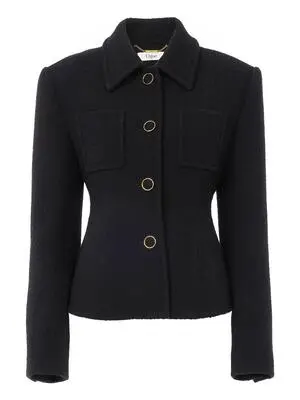 Chloé Fitted Tailored Jacket In Wool Boucl - Black