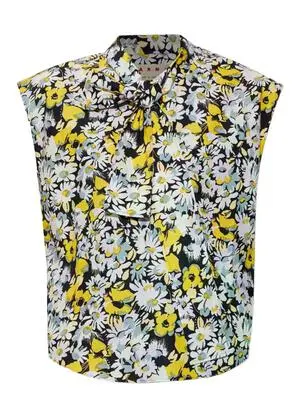 Marni Floral Print Pussy-bow Top - Black