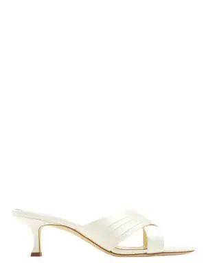 Manolo Blahnik Cream White Satin Crossover Strap Pleated Sandals - Neutrals