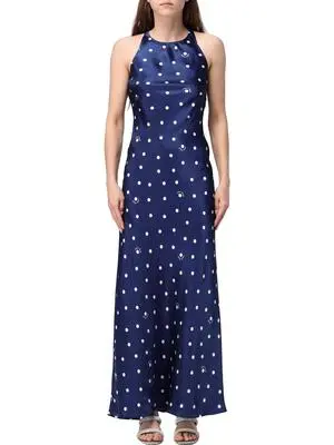 MC2 SAINT BARTH Polka Dot Silk Halterneck Maxi Dress - Blue