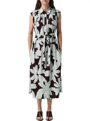 MEIMEIJ Meimei Sleeveless Floral Print Cotton Poplin Midi Shirt Dress - Multicolor