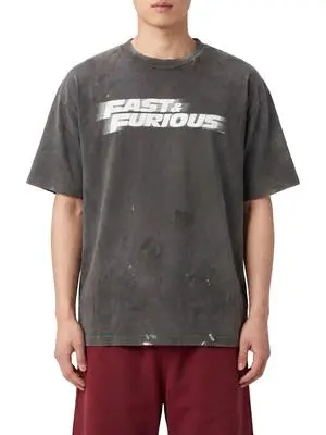 SAINT MXXXXXX Graphic Print Cotton T-shirt With Dropped Shoulders Grey
