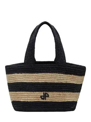 PATOU Bicolour Striped Raffia Handbag With Embroidered Logo - Blue