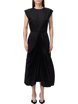 CRIDA MILANO Sleeveless A-line Midi Dress With Knotted Waist - Black