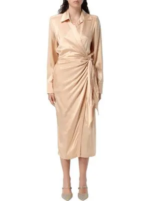 CRIDA MILANO Crida Milano Habotai Silk Midi Wrap Dress Gold