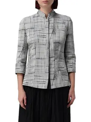Emporio Armani Slim Fit Check Mandarin Collar Shirt - Grey