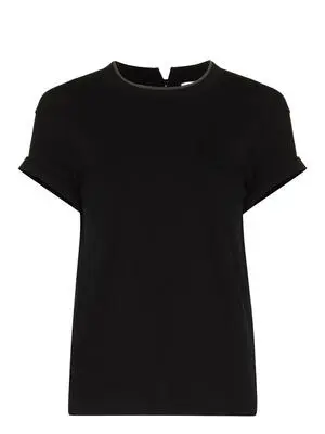 Brunello Cucinelli Stretch Cotton Jersey T-shirt With Embellished Neckline - Black