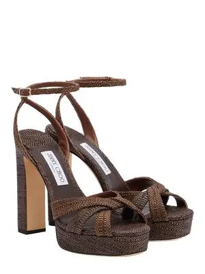 JIMMY CHOO Kove Woven Platform Sandals - Brown
