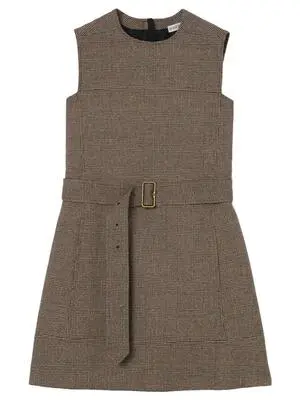 Burberry Check Wool Linen Blend A-line Dress - Soap Beige/brown