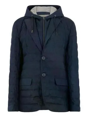 Herno Quilted Linen Jacket With Drawstring Hood - Blue