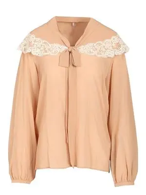 Chloé Silk Lace Detail V-neck Blouse With Puff Sleeves - Multicolor