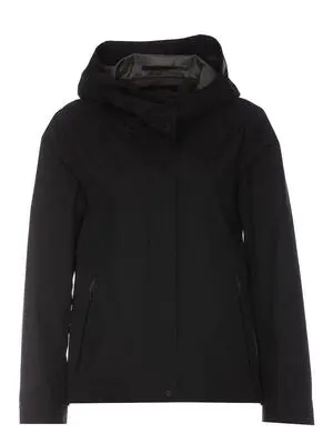 Herno Hooded Cape Jacket With Tiered Design - Black