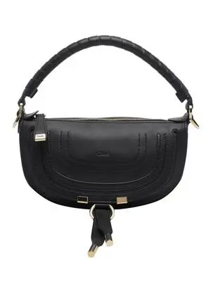 Chloé Calf Leather Decorative Stitching Woven Lace-up Detail Crossbody Bag - Black