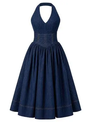 OFUURE Denim Pinstripe Midi Dress - Blue