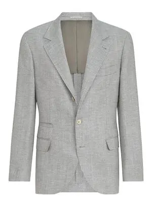 Brunello Cucinelli Wool-alpaca-silk Chevron Blazer - Blue