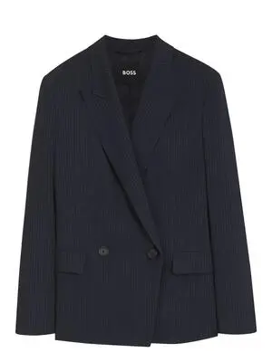 BOSS Pinstripe Stretch Crepe Double-breasted Blazer - Patterned