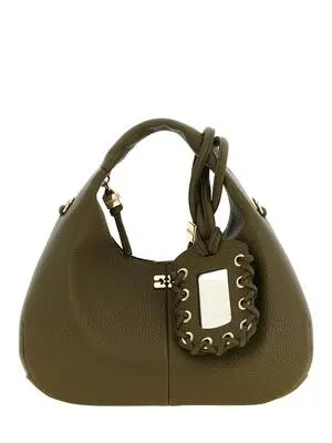 GANNI Mini Hobo Handbag In Hammered Leather-effect Fabric - Green